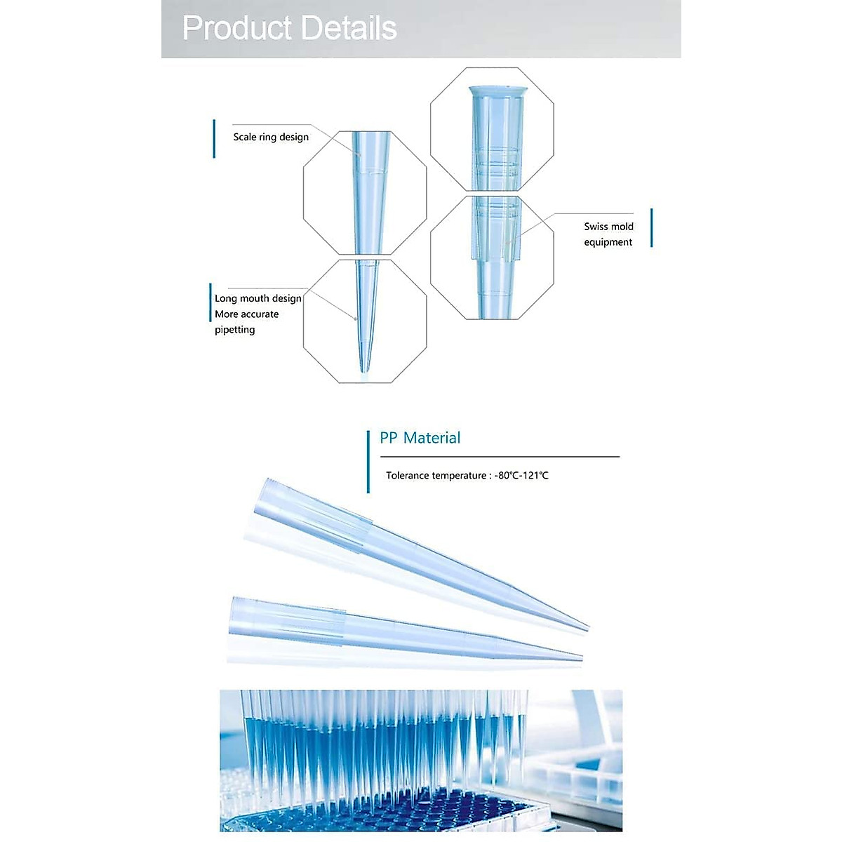 TYQILIN 1000uL Pipette Tips 1000 PCS per Bag Blue Laboratory Universal Plastic Liquid Pipette Pipettor Tips
