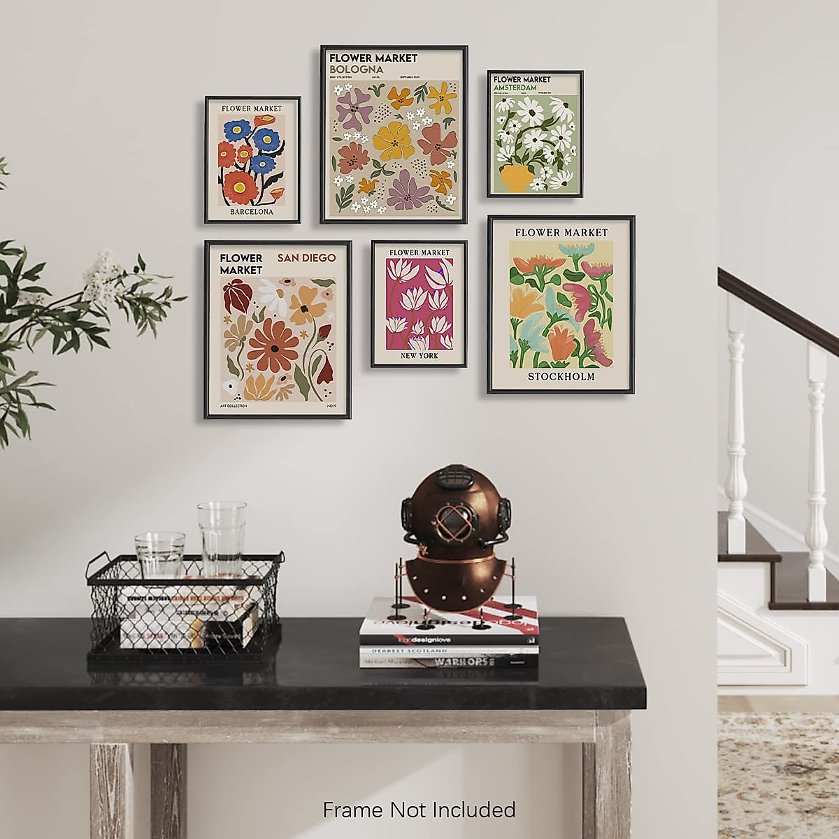 Mid Century Modern Decor - Museum Gallery Wall Poster Print - Abstract Minimalist Wall Art - Preppy Aesthetic Pictures - Flower Market Wall Art - Danish Pastel Art Print - Set of 6