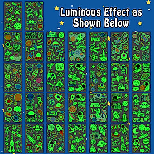 Partywind 290 Styles (30 Sheets) Luminous Space Tattoos for Kids Party Decorations, Glow Outer Space Party Supplies Favors with Astronaut/Rocket/Planet, Kids Games for Glow Party