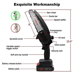 Mini Chainsaw 6 Inch Prodcyc Cordless Chainsaw with Automatic Oiler, One-Handed Portable Electric Chainsaw, 2x2.0Ah Batteries, Electric Pruning Chainsaw for Wood Cutting Garden Logging Trimming Branch