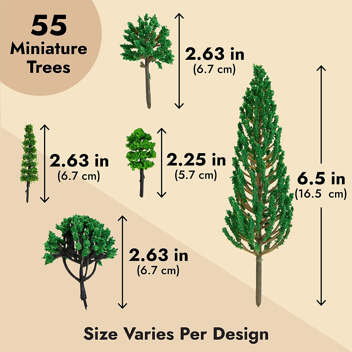 Bright Creations 55-Pieces of Miniature Model Trees for Diorama Supplies, Scenery, Landscape, DIY Projects, Arts and Crafts, Train Village, Railroads (11 Assorted Sizes/ 1-6.7 in)
