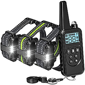 F-color Dog Training Collar 2600FT Dog Shock Collar for Large Medium Small Dogs Breed with 4 Modes Light Beep Vibration Shock Waterproof Rechargeable Shock Collar for 3 Dogs