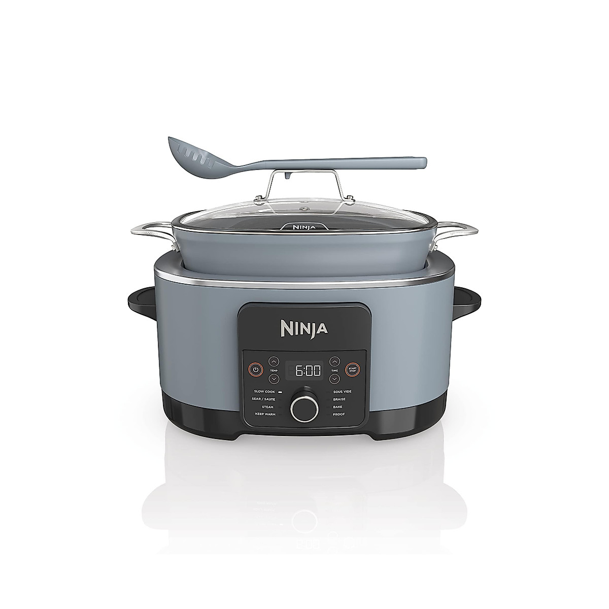 Ninja MC1001 Foodi PossibleCooker PRO 8.5 Quart Multi-Cooker, with 8-in-1 Slow Cooker, Dutch Oven, Steamer & More, Glass Lid & Integrated Spoon, Nonstick, Oven Safe Pot to 500°F, Sea Salt Gray