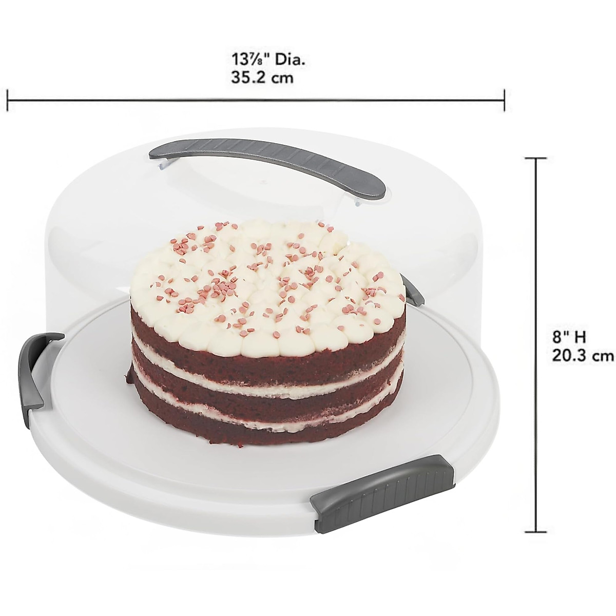 JOEY'Z EXTRA LARGE Cake Carrier/Storage Container With Server Holds up to 12 inch 3-layer cake, White Gray Translucent Dome - Transports Cakes, Pies, or Other Desserts