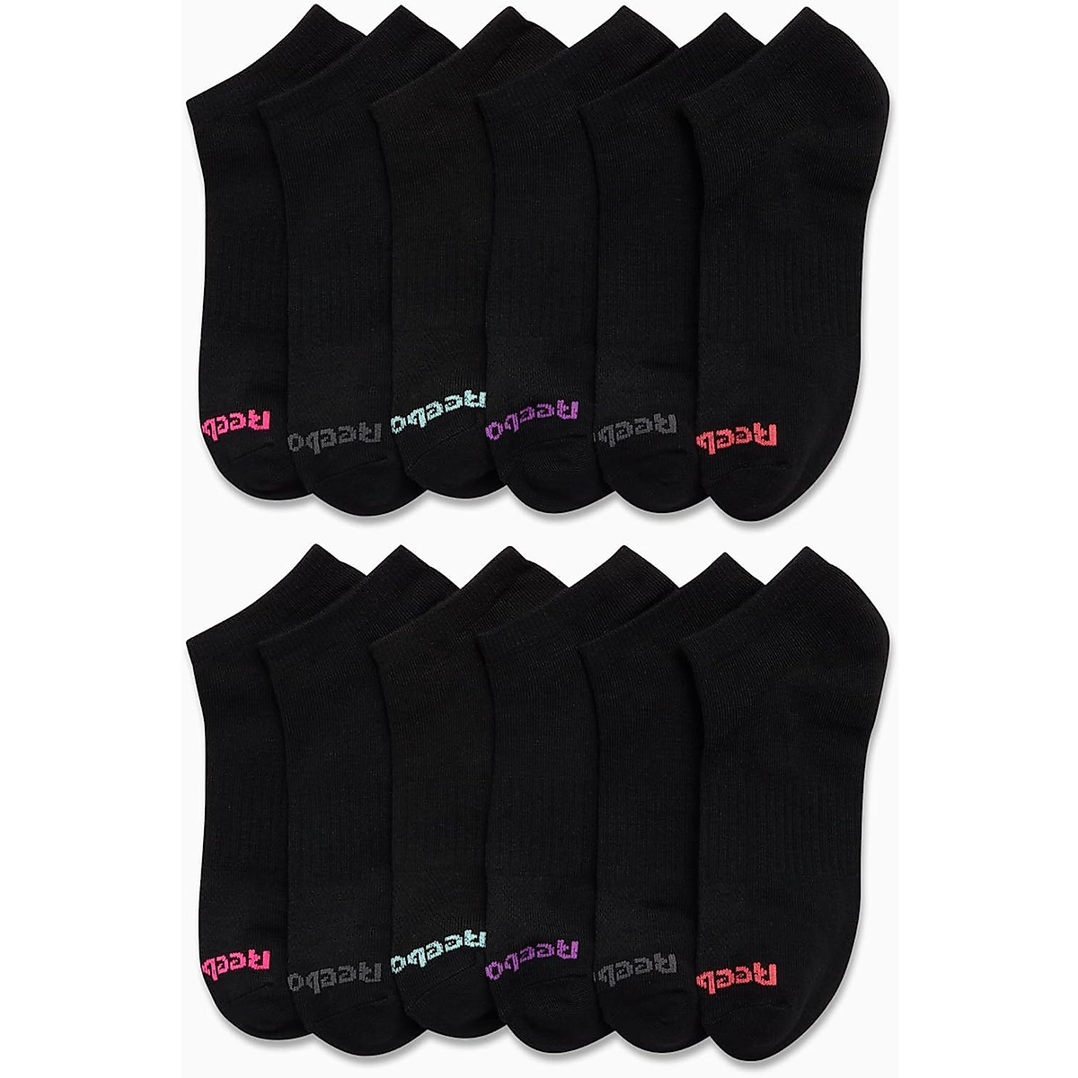 Reebok Women's Athletic Socks - Performance Low Cut Socks (12 Pack), Size 4-10, All Black