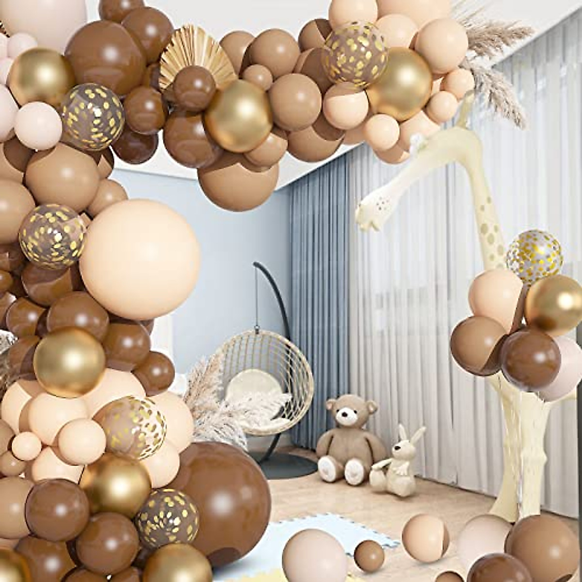150PCS Brown Balloons Garland Arch Kit, Different Size Brown Nude Boho Blush Tan Neutral Beige Gold Balloons for Woodland Tedy Bear Baby Shower Wedding Jungle Safari Birthday Party Decorations