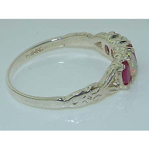 LetsBuyGold 925 Sterling Silver Natural Ruby and Opal Womens Anniversary Ring - Size 7.25