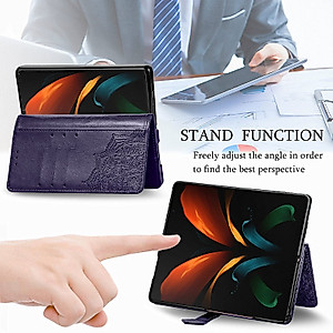 for Samsung Galaxy Z Fold 5 Case,Samsung Z Fold 5 Wallet Case,Flip Case PU Leather Emboss Henna Floral Mandala Flowers Folio Magnetic Kickstand Cover Card Slots for Samsung Galaxy Z Fold 5 Purple