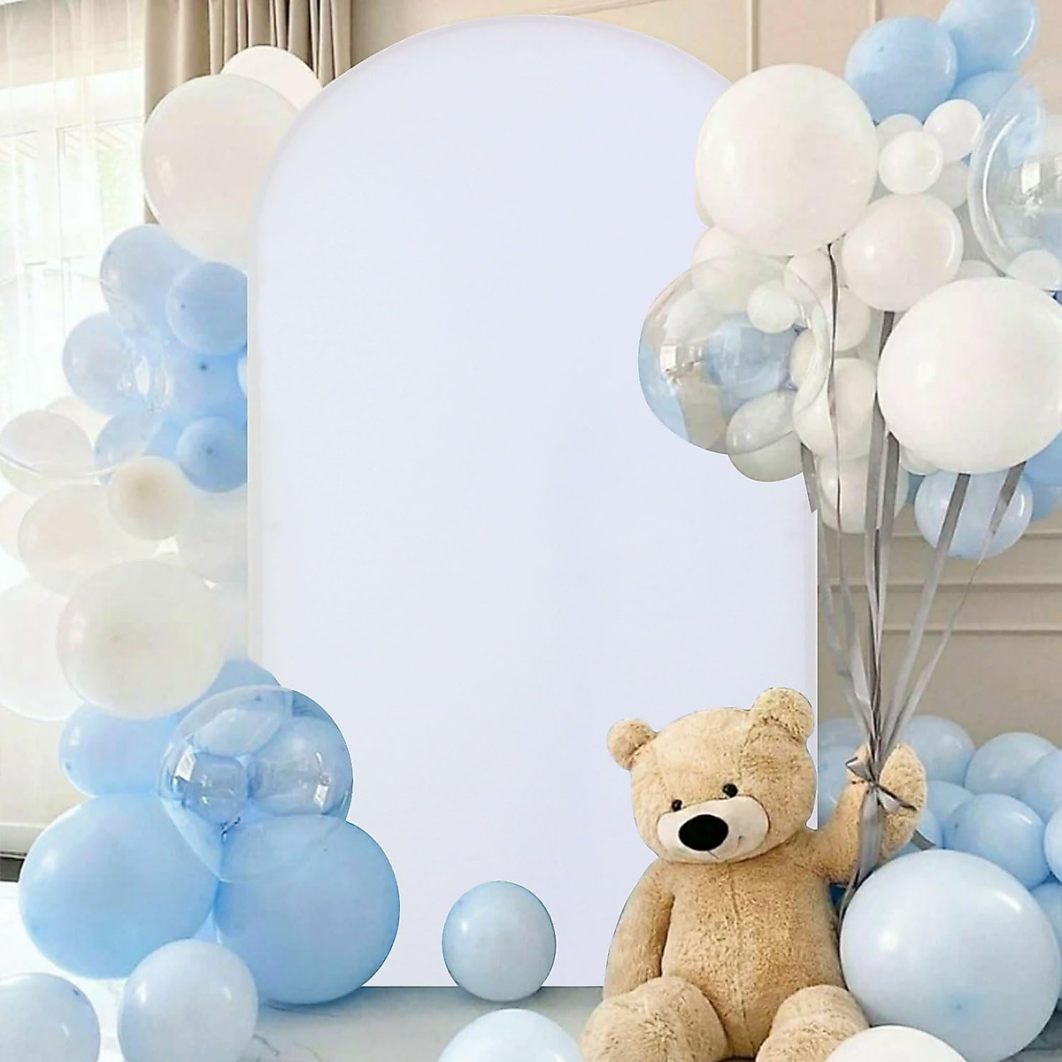 FANPROMS White Wedding Arch Backdrop Cover Spandex Fit Round Top Backdrop 3.3x6.6FT Chiara Backdrop Covers for Wedding Bridal Shower Supplies Round Top Chiara Arch Backdrop Stands Cover for Parties