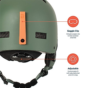 Retrospec Traverse H1 Ski & Snowboard Helmet, Convertible to Bike/Skate, Matte Forest Green, Small (51-55cm)