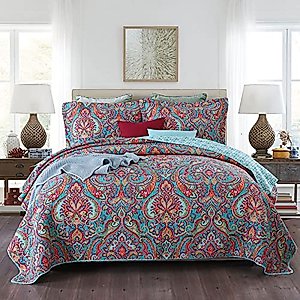 Qucover Quilts Queen Size 3-Piece Paisley Bedspread Quilt Sets, Soft Cotton Microfiber Quilt Bedding Set with 2 Pillowcase, Lightweight Bedspread for Queen Beds, 90x98 Inch