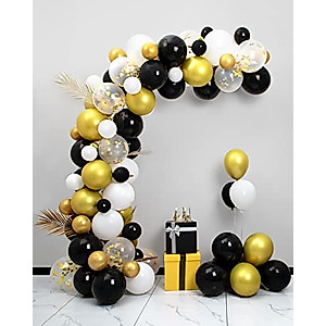 MOMOHOO Black and Gold Balloons Garland - 100Pcs 12/10/5" Gold Black White Balloons Confetti Balloons, New Year Balloons Graduation Balloons Latex Balloon for Graduation, Metallic Gold Birthday Ballon