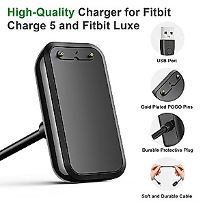 Amzpas Replacement Charger Cable for Fitbit Charge 5/ Fitbit Luxe Fitness Tracker with Reset Button, 3.3ft Soft Durable USB Charging Cable, Two Size for Choice (3.3ft /1.64ft)