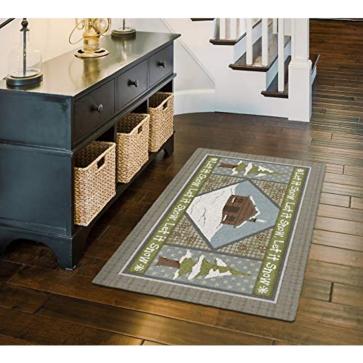 Brumlow MILLS Snow Cabin Washable Let It Snow Print Indoor or Outdoor Holiday Rug for Living or Dining Room Mat, Bedroom Carpet and Kitchen Runner Rug, 30" x 46", Neutral