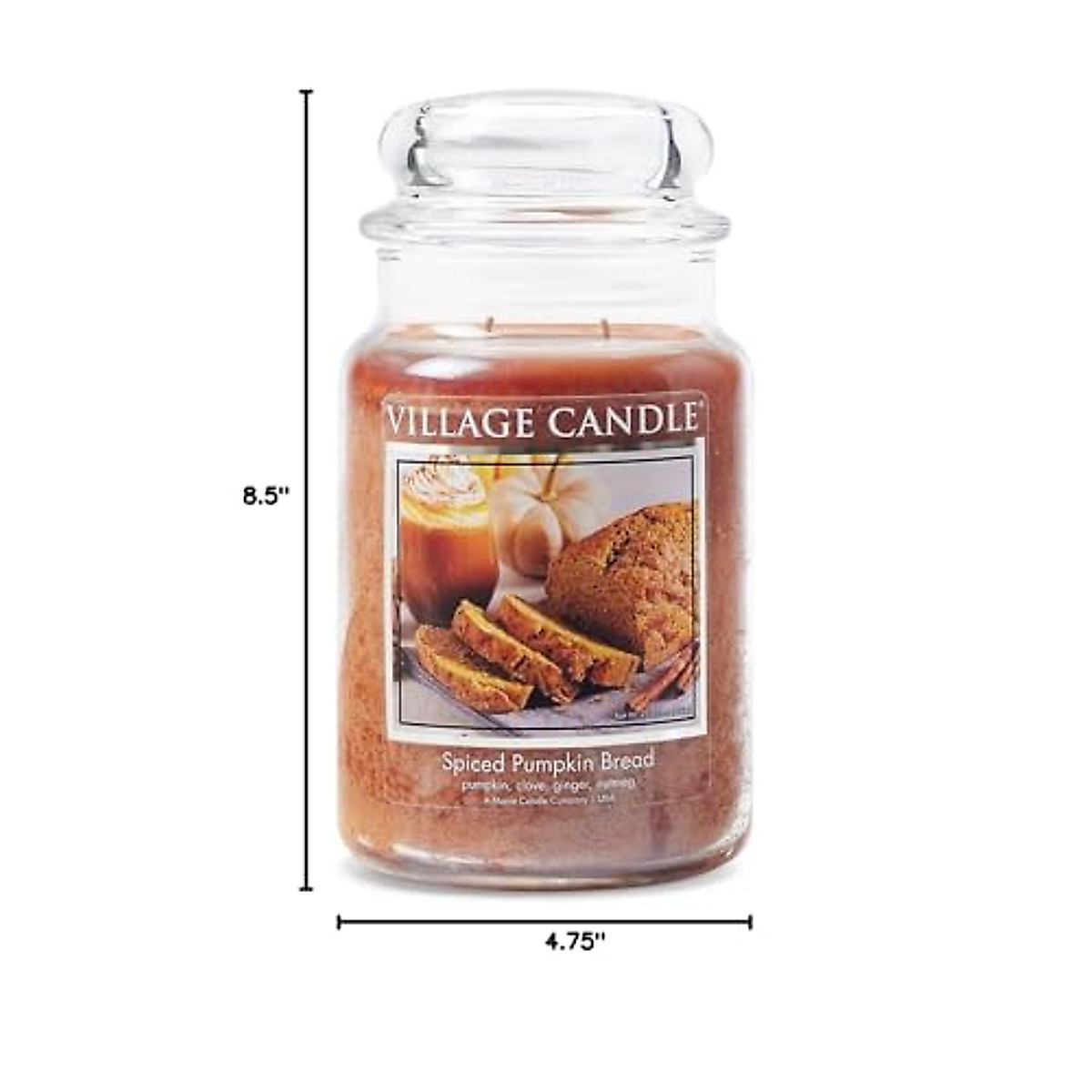 Village Candle Spiced Pumpkin Bread, Large Glass Apothecary, Jar Scented Candle, 21.25 oz