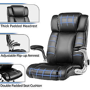 KCREAM Executive Office Chair PU Leather with Flip-up Arms, Desk Chair Swivel Task Chair with Lumbar Support, Adjustable Height/Tilt, 360-Degree Swivel, 300Lb Weight Capacity