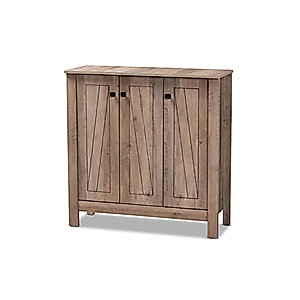 Baxton Studio Derek Modern and Contemporary Transitional Natural Oak Finished Wood 3-Door Shoe Cabinet