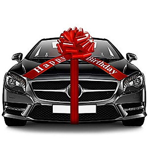 Happy Birthday Car Bow Big Car Ribbon Bow Large Gift Wrapping Bow Giant Bow for Car Decorative Huge Pull Bow for Christmas Party Birthday Car Decoration (red, 20 Inches)