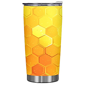 QWEUIOP 20oz Insulated Travel Coffee Mug Cartoon Honey Pattern Stainless Steel Tumbler with Lid Double Wall Vacuum Coffee Cup For Hot and Cold Drinks14157