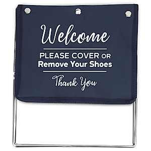 Foldable Shoe Cover Holder (Blue) with Bonus: Please Use Shoe Covers, Double Sided, Door Hanger