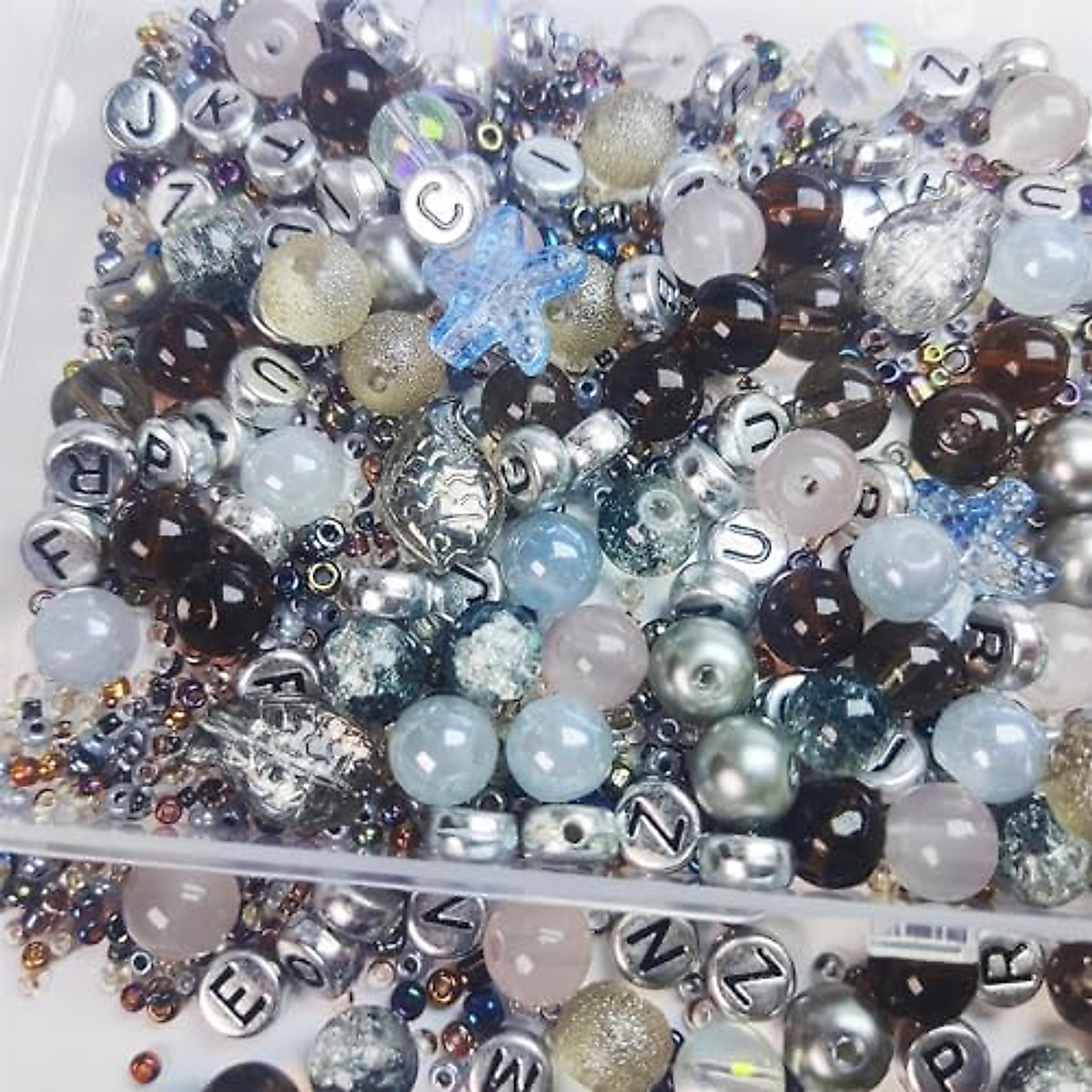 750 Pcs Smoke Gray Glass Beads for Bracelets with 200 Acrylic Letters,Mixed Craft Beads Jewelry Making Kit, Glass Beads Bracelet Making Kit, 8mm Round Cystal Beads with Seed Beads for DIY Working