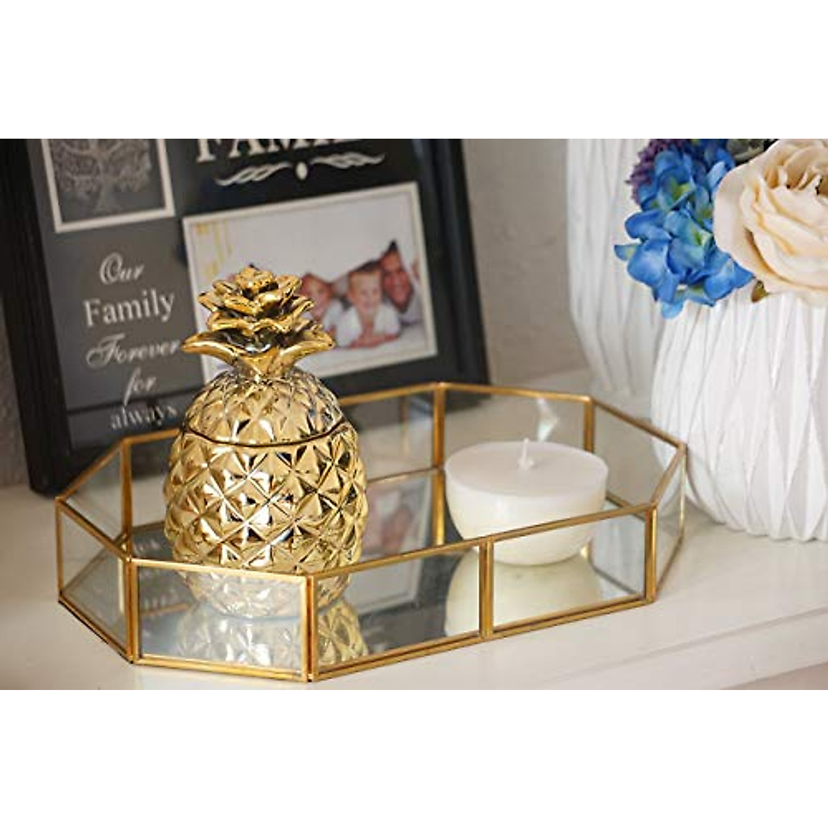 WONTHAI Pineapple Shaped Ceramic Jar - Cookie Candy Storage- for Home Bathroom or Office Table Decor- Gold