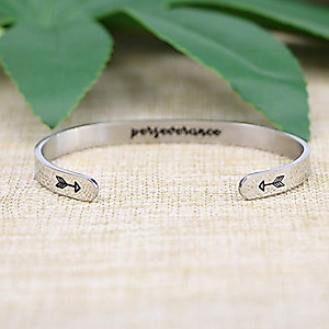 JoycuFF Perseverance Inspirational Bracelets for Women Mantra Silver Metal Open Handmade Quote Message Bangle