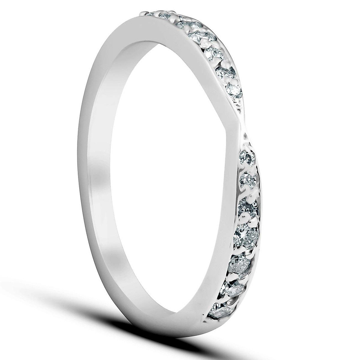 1/4Ct Diamond Stackable Tapered V Shape Womens Wedding Ring 10k White Gold - Size 8.5