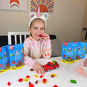 AMOS 4D Gummy Blocks Candy Bricks, Edible Building Block Gummies for Kid's Lego Theme Party, Funny Cupcake Topper Decoration, Resealable 3.53oz Bag (Pack of 3)