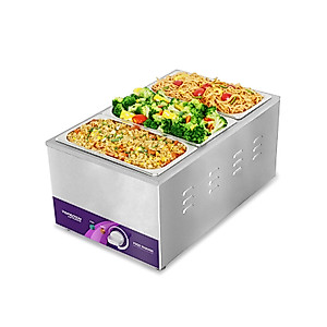 TOPKITCH 3-Pan 18L Commercial Food Warmer with Non-Leakage Stretch-Forming Water Tank &3 of 1/3 Size GN Pan,Countertop Soup Station Bain Marie Steam Table for Buffet,Catering,Parties and Restaurants