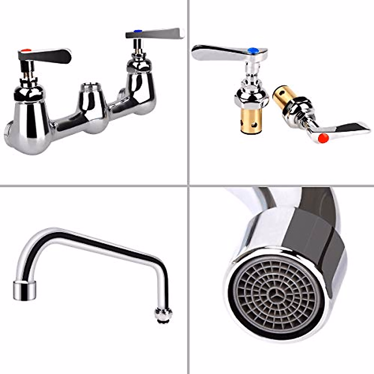 COOLWEST 8” Center Wall Mount Commercial Kitchen Sink Faucet with 12 Inch Swivel Swing Spout, 2 Handles Backsplash Mounted Sink Faucets Chrome Finish