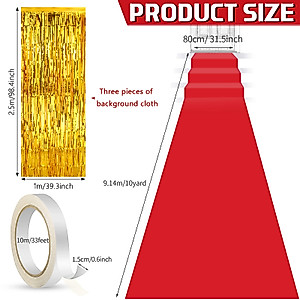 Tegeme Carpet Runner Aisle 2.6 x 30 Feet with Carpet Tape and 4 Pieces of 8.2 x 3.2 Feet Metal Tinsel Tassel Curtains for Halloween Birthday Wedding Party Decoration(Red)