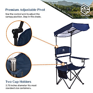 Coastrail Outdoor Canopy Camping Chair Multi-Position Adjustable Folding Shade Chair SPF 50+ Sun Protection with Cup Holder & Storage Pockets, Patio, Blue,Extra Large