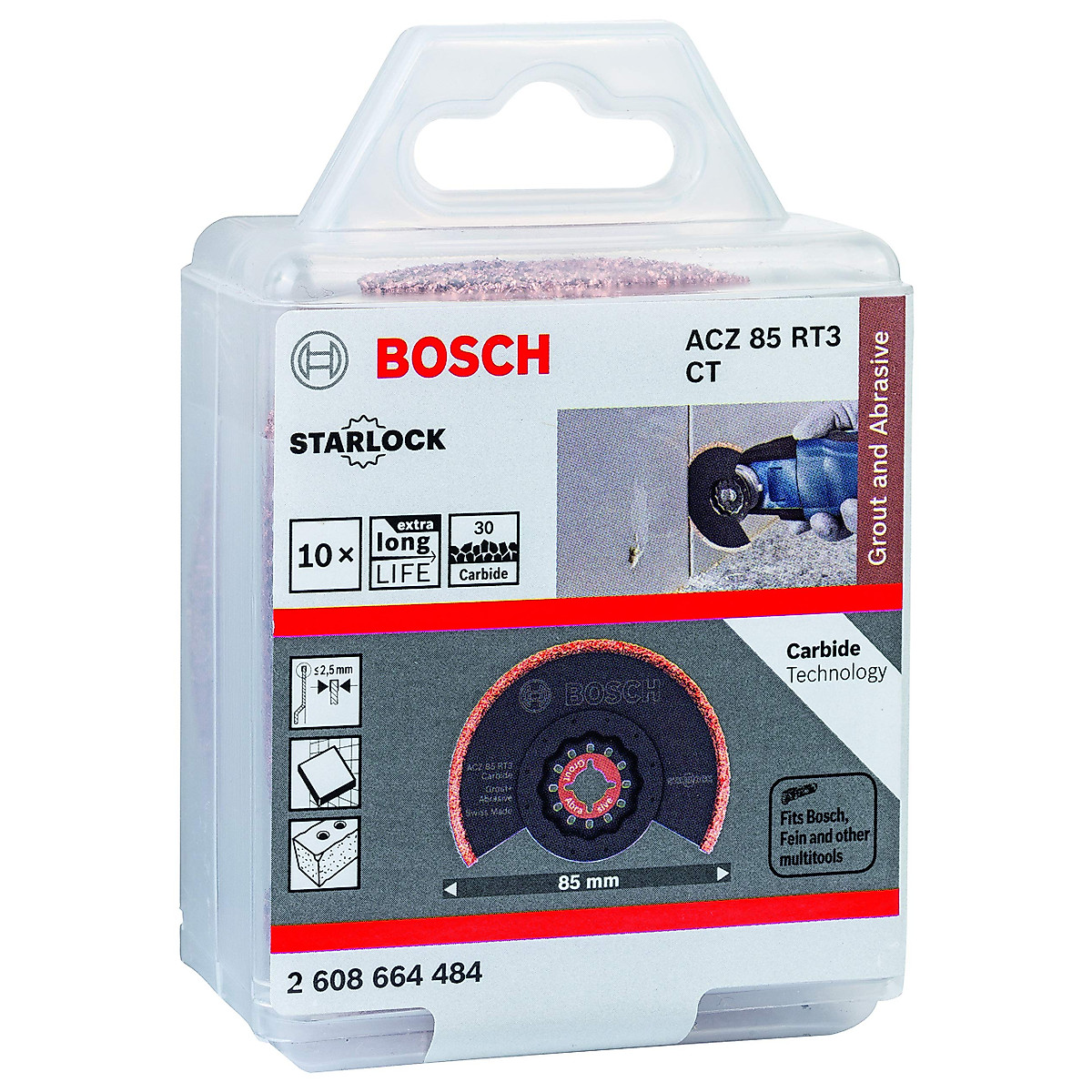 Bosch Professional 2608664484 Pack of 10 Segment Saw Blades ACZ 85 RT3 (for Mortar, Starlock, Grit 30, Diameter 85 mm, Accessories Multifunctional Tool)