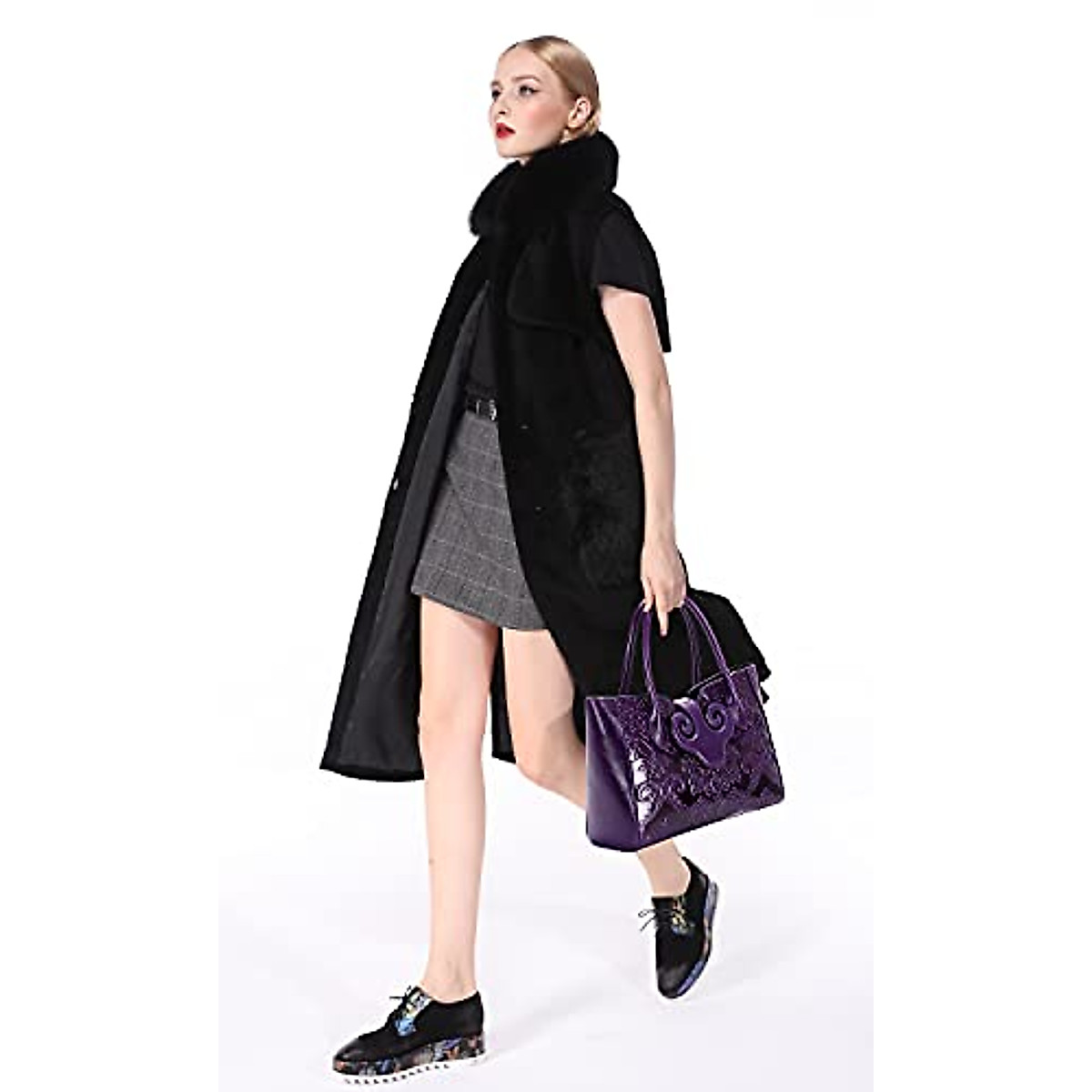 PIJUSHI Floral Handbags For Women Designer Handbag Top Handle Shoulder Bags For Ladies (91776 Purple)