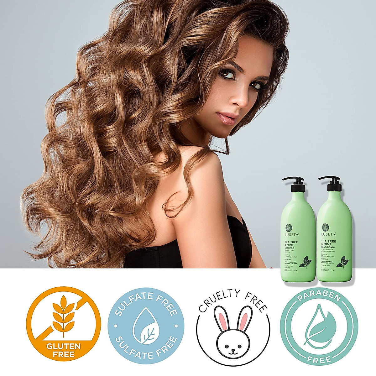 Luseta Tea Tree and Mint Shampoo Cleansing for All Hair Types Nourish Scalp 33.8 Oz