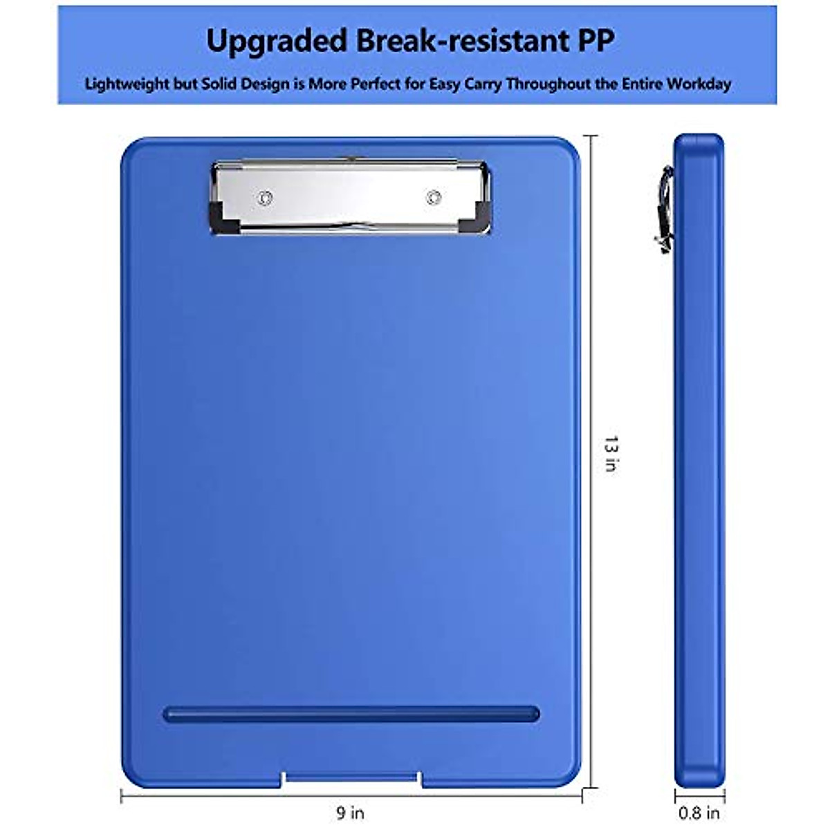 Clipboard with Storage, Plastic Storage Nursing Slim Clipboard with Low Profile Clip, Foldable Letter Size for Nurse, Kid, Salary, Coach, Jobsite, Industrial, Office(9" x 13"x 0.8", Blue)