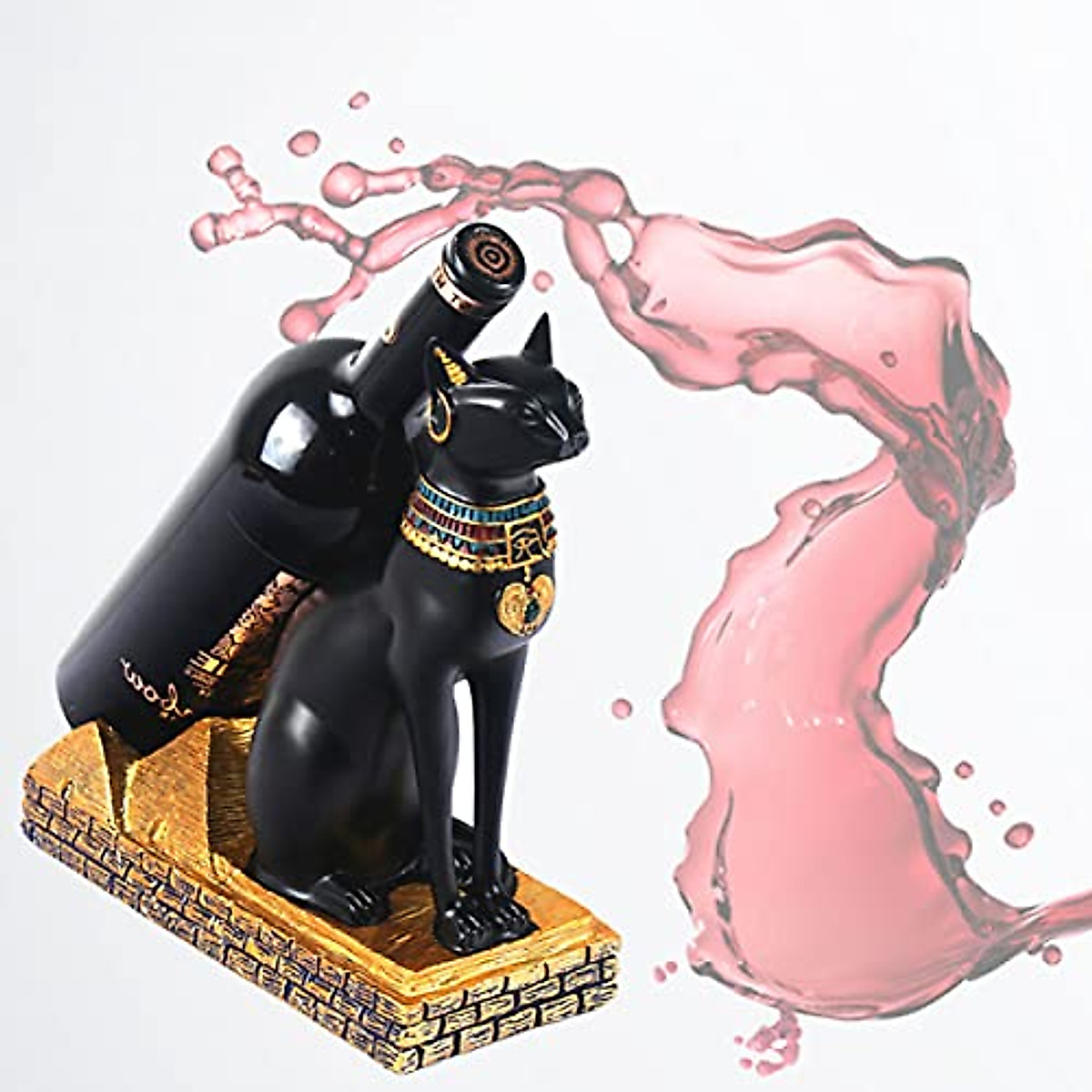 FRCOLOR Wine Holder Cat Shaped Wine Holder Resin Egyptian Cat God Figurine Wine Bottle Shelf Rack Retro Champagne Bottle Stand for Home Kitchen Countertop Bar Wine Bottle Holder