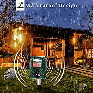 GOLDENPEAK Ultrasonic Animal Repellent Outdoor Cat Repellent Solar Animal Repeller. Motion Activated and Flashing LED Light Siren Repeller. for Dog, Raccoon, Deer, Bird, Skunk, Squirrel, Rabbit, Fox