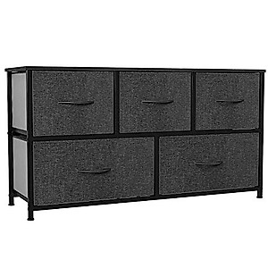 YITAHOME Storage Tower with 4 Drawers & Wooden Top (Black Grey) & Storage Dresser, Wide 5 Drawers, Black Grey