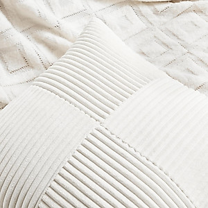 Fancy Homi 2 Packs Cream White Lumbar Decorative Throw Pillow Covers 12x20 Inch for Couch Bed Sofa, Rustic Farmhouse Boho Home Decor, Soft Striped Corduroy Rectangle Accent Cushion Case 30x50 cm