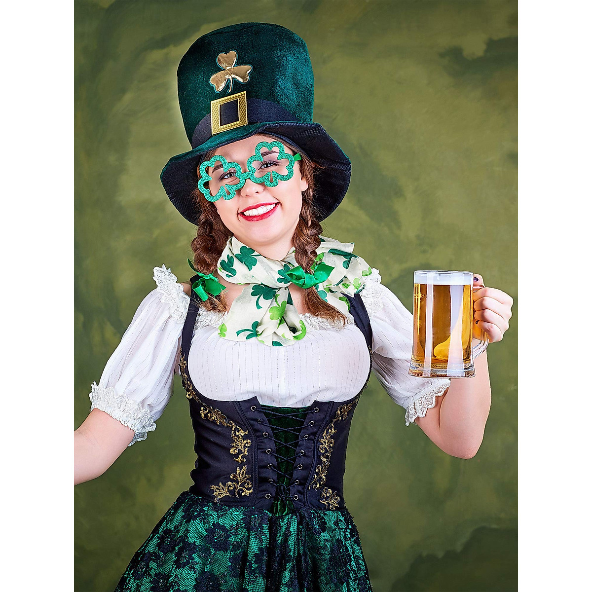 Skylety St. Patrick's Day Printed Scarf Long Shamrock Shawl Irish Theme Scarf for Holiday Outfits Accessories (Color Set 1, 3 Pieces)