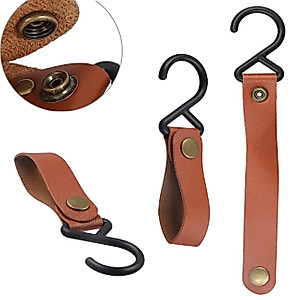 GUDEKIKL 5Pcs Leather Straps with S Hooks, Multifunctional S Shelf Hooks, Outdoor Camping Strollers Hooks Hangers, Portable Utility Hooks for Hanging