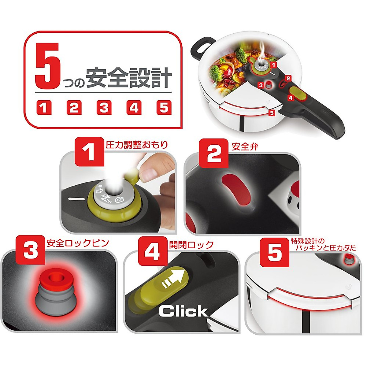 Tefal P2530744 T-fal Pressure Cooker, 2.3 gal (6 L), Induction Compatible, For 4-6 People, Single Handle, Secure Neo