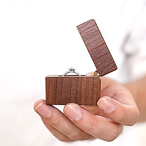 Tinnberlohas Slim Engagement Ring Box - Wood Ring Box for Proposal Wedding Ceremony - Anniversary Birthday Gift Ideas (Walnut Wood)