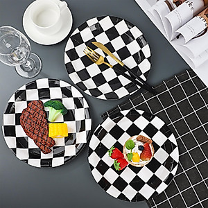 50 Packs Racing Car Paper Plates 9" Black and White Disposable Plates Checkered Flag Party Plates Round Dessert Dinner Paper Plate for Race Car Party Supplies Kids Birthday Tableware