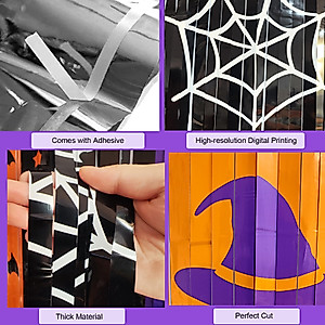 6.6 X 6.6 ft Halloween Tinsel Foil Fringe Curtain, Halloween Party Photo Backdrop, Halloween Photo Booth Prop Streamer Backdrop for Halloween Party, Halloween Birthday Party