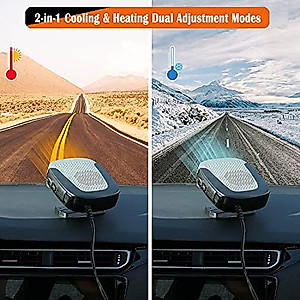 Auto Heater Fan,12V 150w Car Heater Portable Windshield Defogger and Defroster Fast Heating with Cigarette Lighter Plug 360 Degree Rotary Base Cooling Fans(Gray)