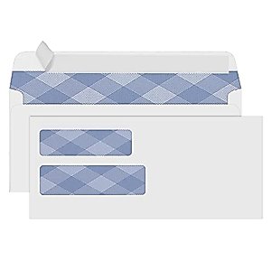 500 #10 Double Window Security Envelopes, PANDRI NO.10 Self-Seal Window Envelopes Designed for Invoices and QuickBooks, Business Statements & Documents - Number 10 Size 4 1/8 Inch X 9 1/2 Inch- 24 LB
