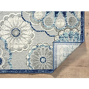 Abani Contemporary Design 4' x 6' Blue & Grey Floral Area Rug Rugs - Unique Non-Shed Modern Flower Print Indoor/Outdoor Rug